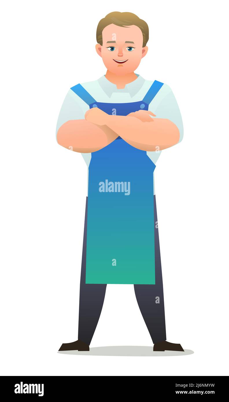 Little boy craftsman or artist. Teen in apron. Master in workwear ...