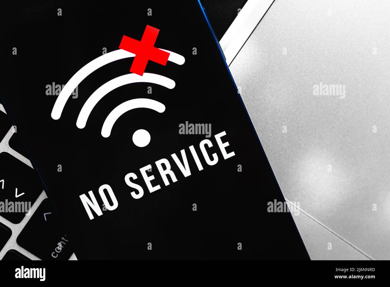 Modern smartphone with no service screen. Communication, cellular ...