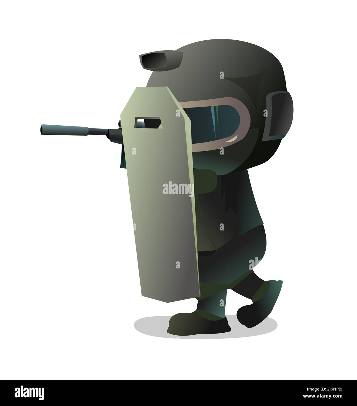 Special Forces Warrior attacks and hides behind shield. Comic funny ...