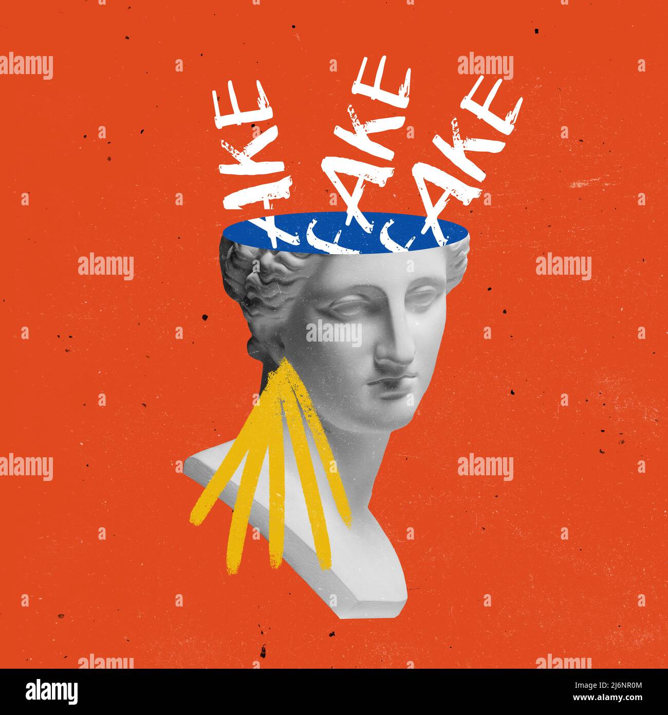 Contemporary art collage. Antique statue bust spreading fake news ...