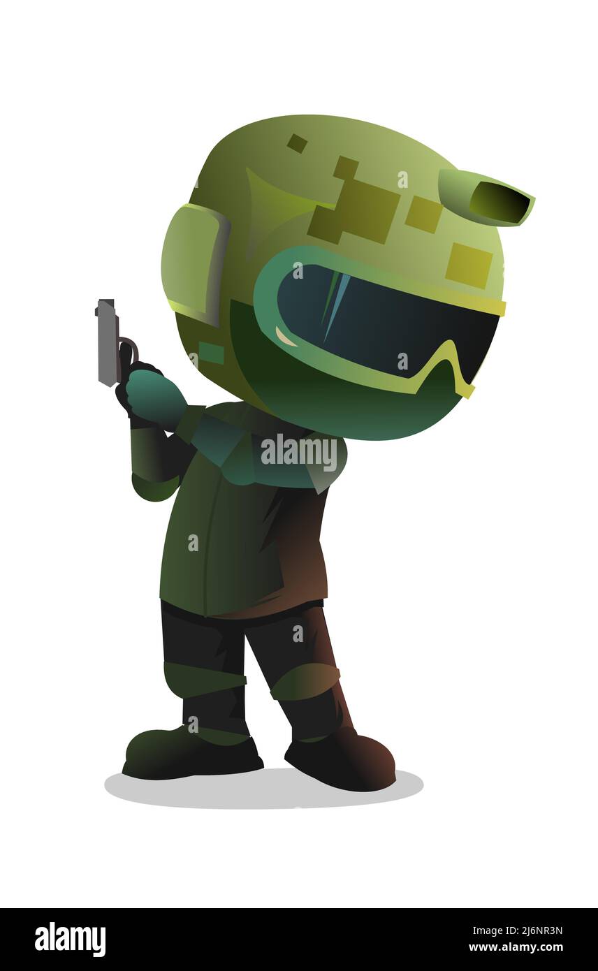 Warrior paintball player prepared for attack. Comic funny character ...