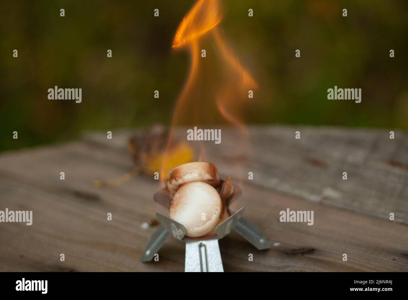 Flames from alcohol. Burning dry alcohol. Object for heating substances ...