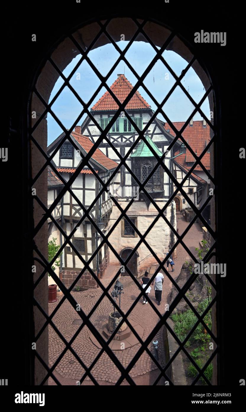 03 May 2022, Thuringia, Eisenach: The inner courtyard of the Wartburg ...