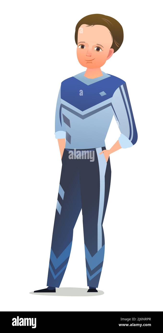 Little boy in tracksuit. Guy got ready for sports activities. Cheerful ...