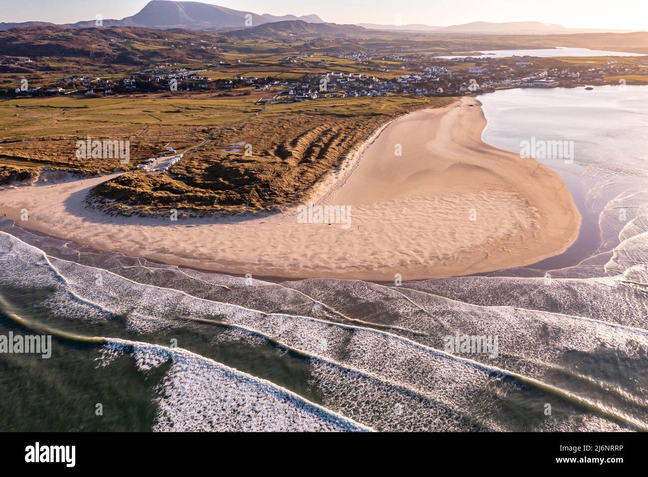 Aerial of the Beautiful Blue Flag Beach, Killahoey Strand near ...