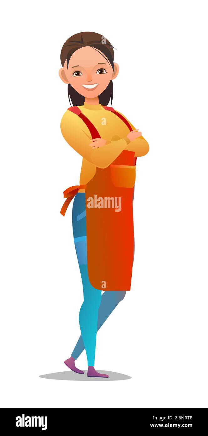 Little girl craftsman or artist. Teen in apron. Master in workwear ...