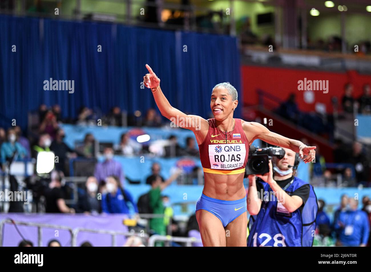 Yulimar Rojas celebrating her victory at the Belgrade Indoor World ...