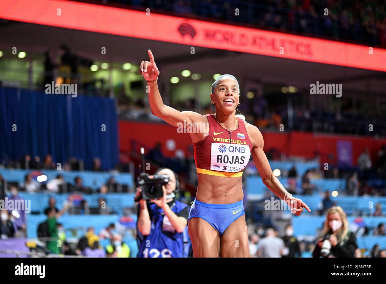 Yulimar Rojas celebrating her victory at the Belgrade Indoor World ...