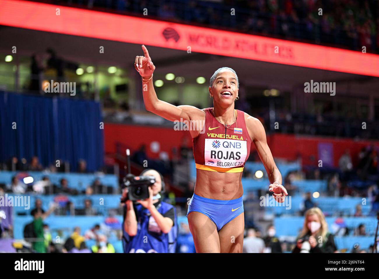 Yulimar Rojas celebrating her victory at the Belgrade Indoor World ...