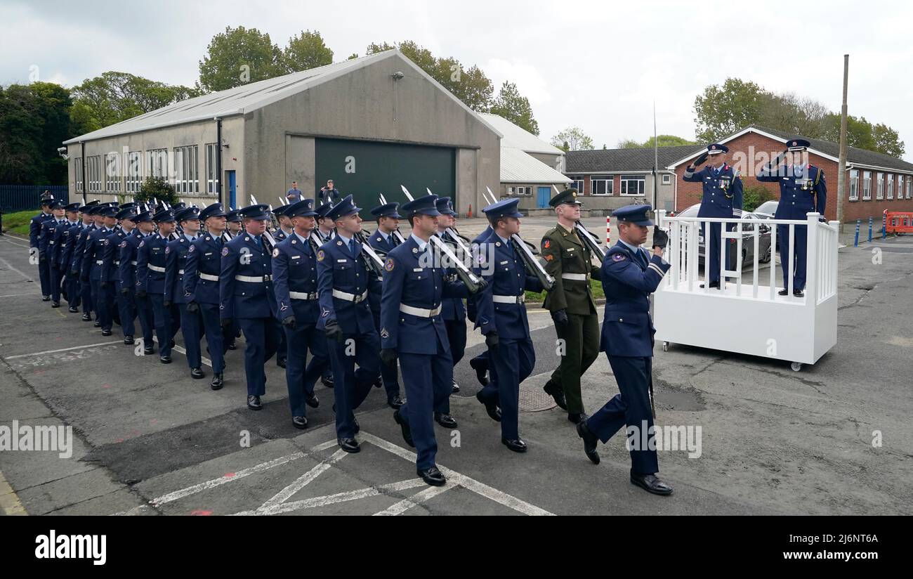 Troops march past the Chief of Defence Forces Lt Gen Sean Clancy and ...