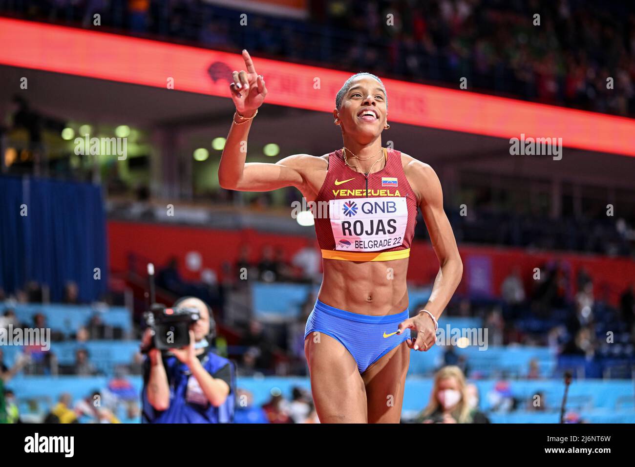 Yulimar Rojas celebrating her victory at the Belgrade Indoor World ...