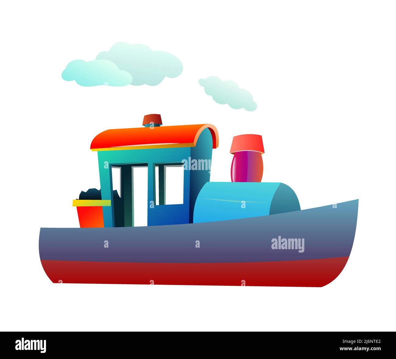 Boat ship. Steam engine. Cartoon style illustration. Cute childish ...