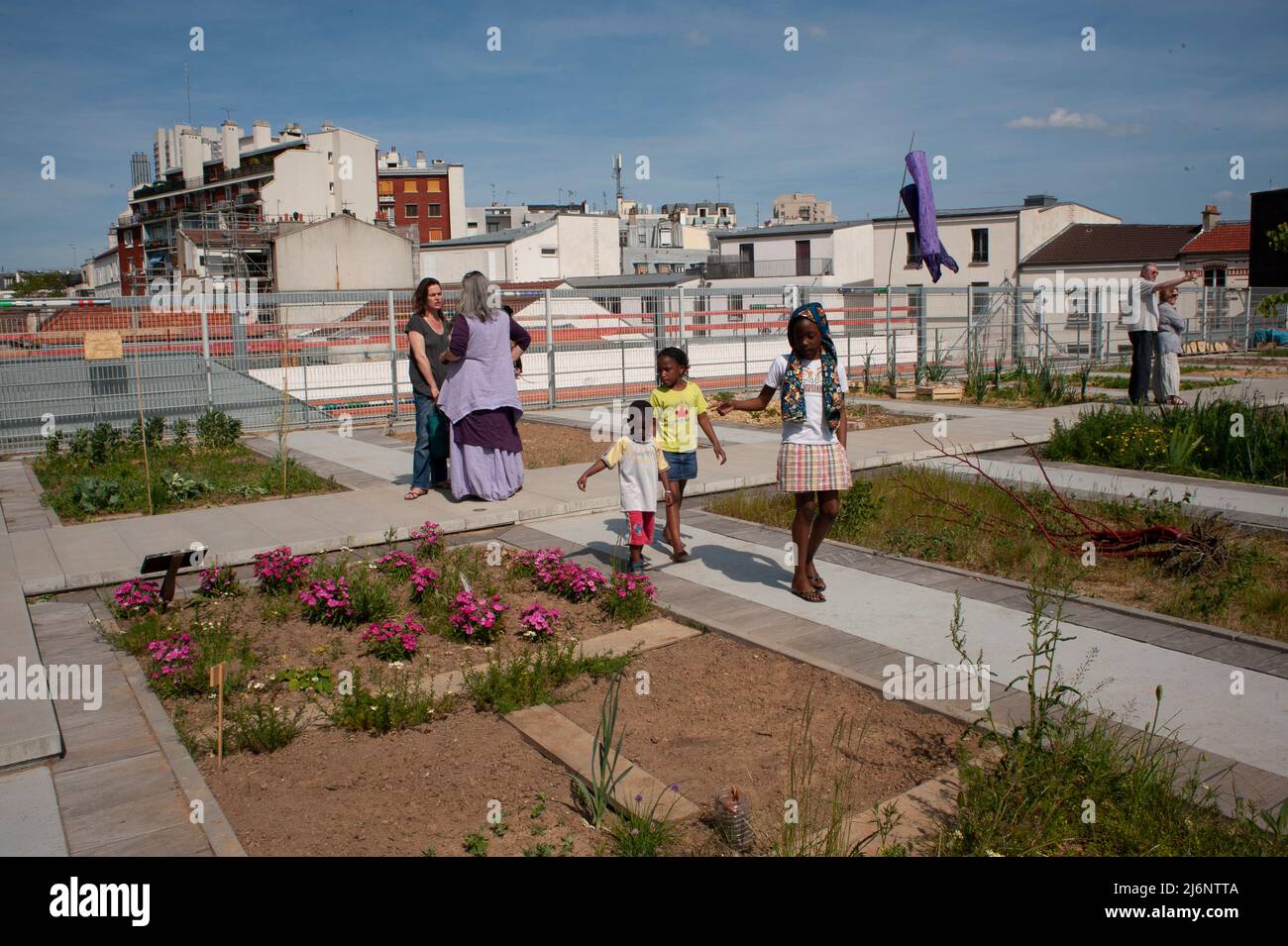 Paris, France, People Visiting, Community Roof Garden, on Top of Public ...