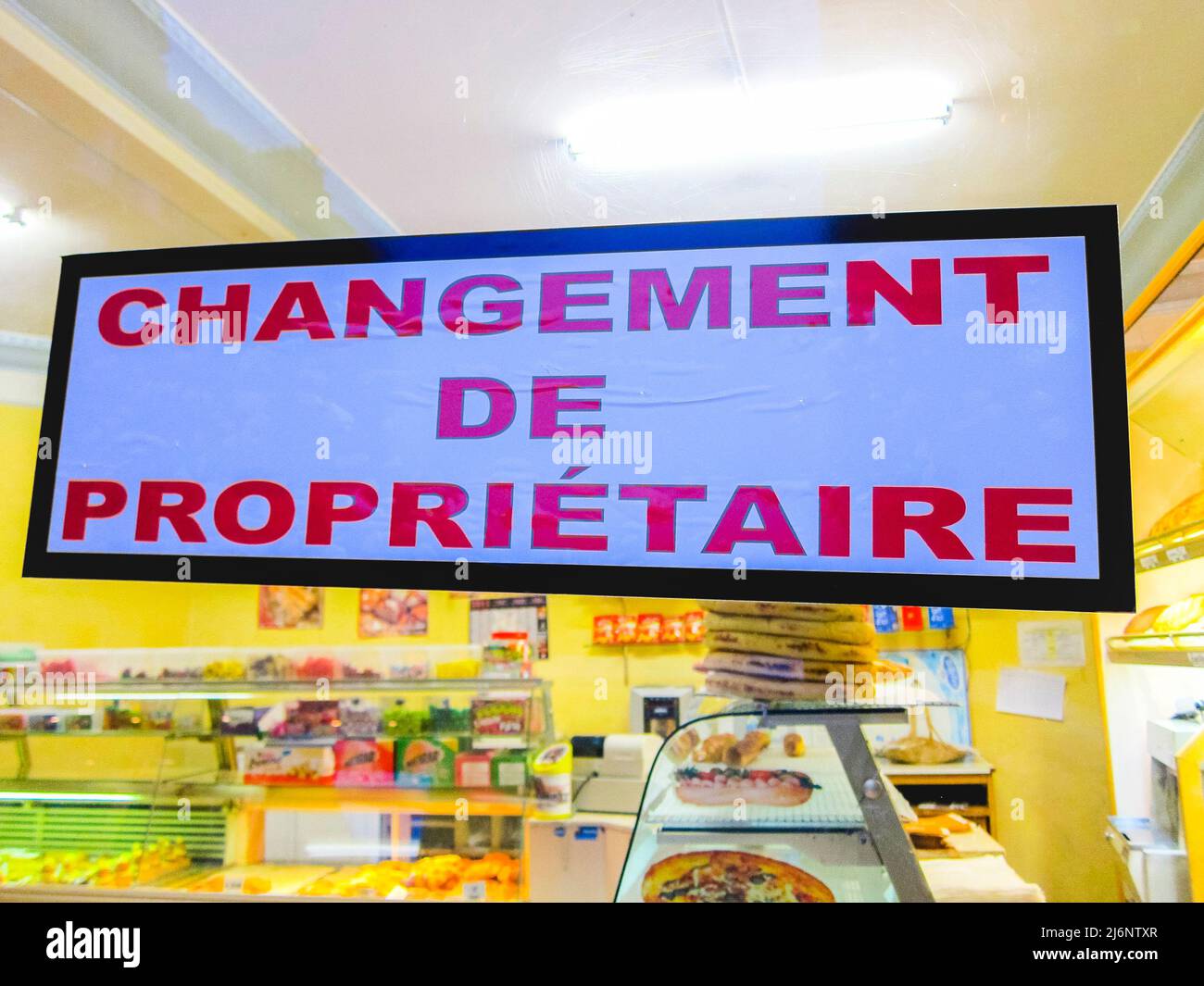 Paris, France, French Boulangerie Shop Front WIndow Sign, "New Owner ...