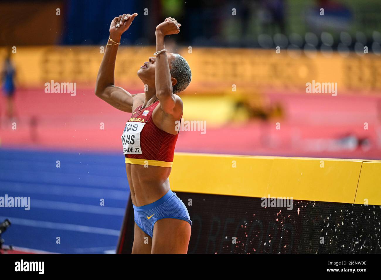 Yulimar Rojas celebrating her victory at the Belgrade Indoor World ...
