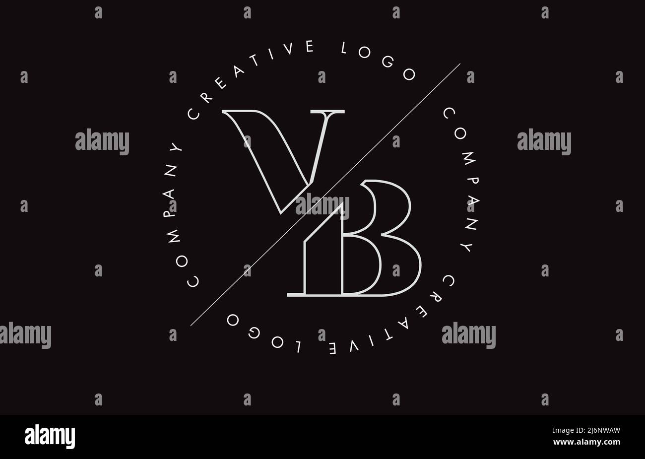 White Outline VB v b letter logo with cut and intersected design and ...