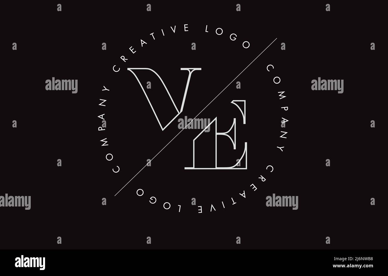 White Outline VE v e letter logo with cut and intersected design and ...
