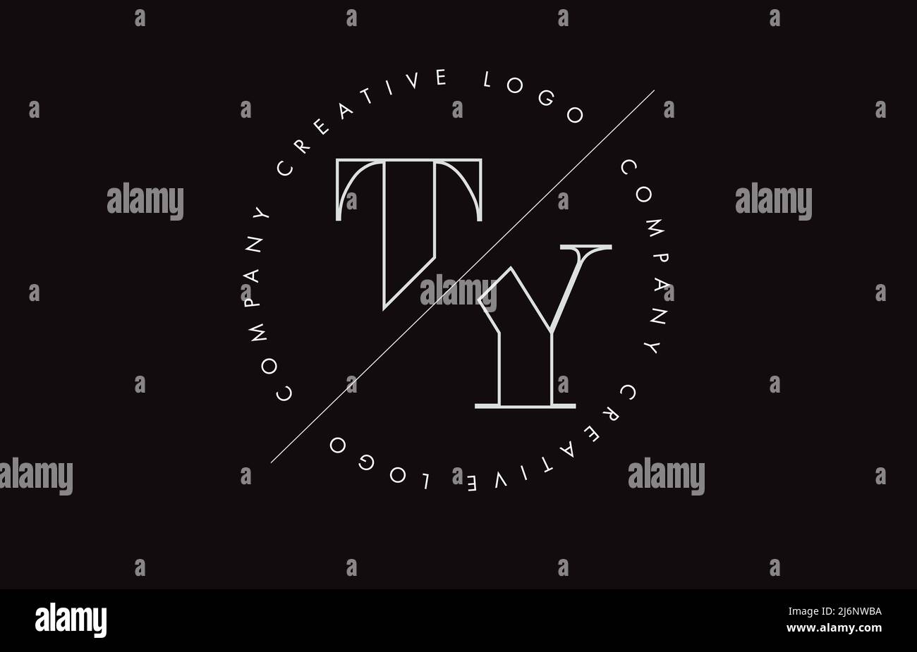 White Outline TY t y letter logo with cut and intersected design and ...