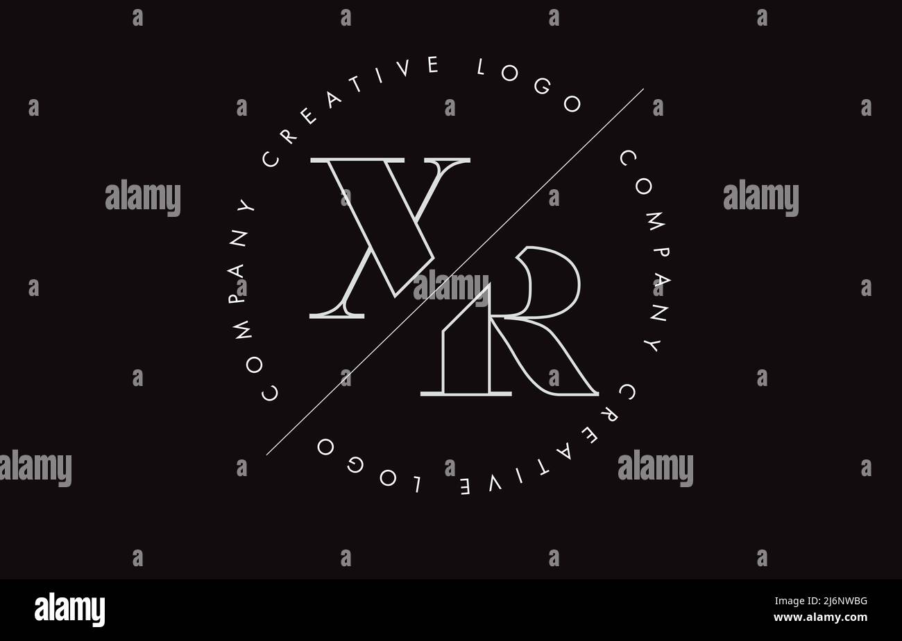 White Outline XR x r letter logo with cut and intersected design and ...