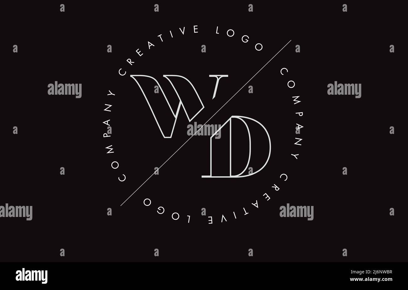 White Outline WD w d letter logo with cut and intersected design and ...
