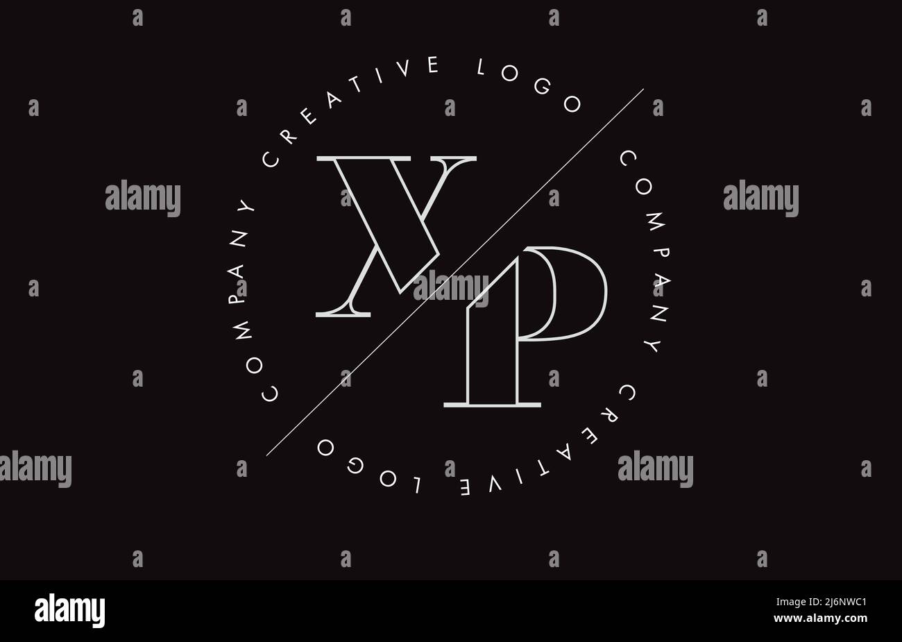 White Outline XP x p letter logo with cut and intersected design and ...