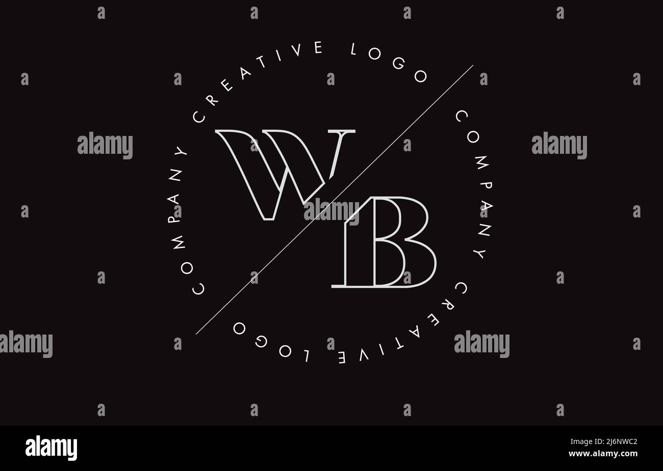White Outline WB w b letter logo with cut and intersected design and ...