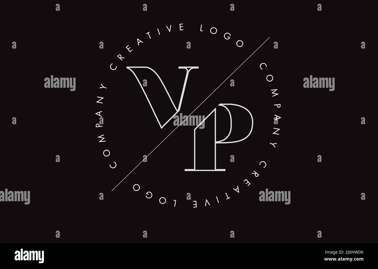 White Outline VP v p letter logo with cut and intersected design and ...