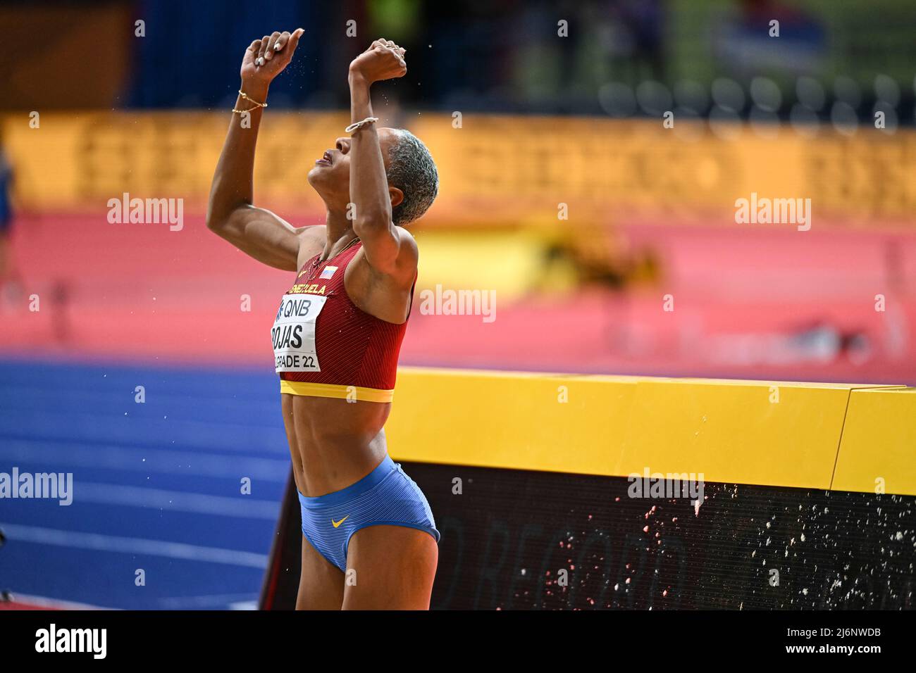 Yulimar Rojas celebrating her victory at the Belgrade Indoor World ...