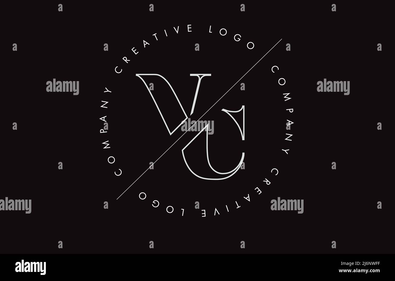 White Outline VC v c letter logo with cut and intersected design and ...