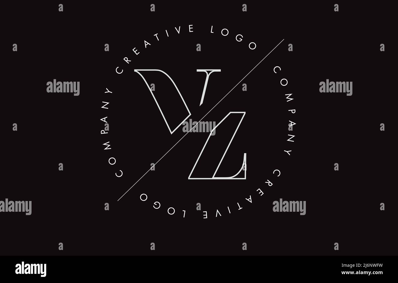 White Outline VZ v z letter logo with cut and intersected design and ...