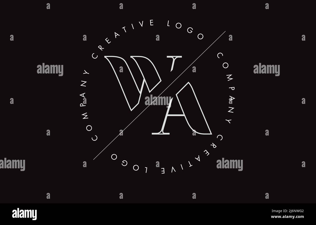 White Outline WA w a letter logo with cut and intersected design and ...