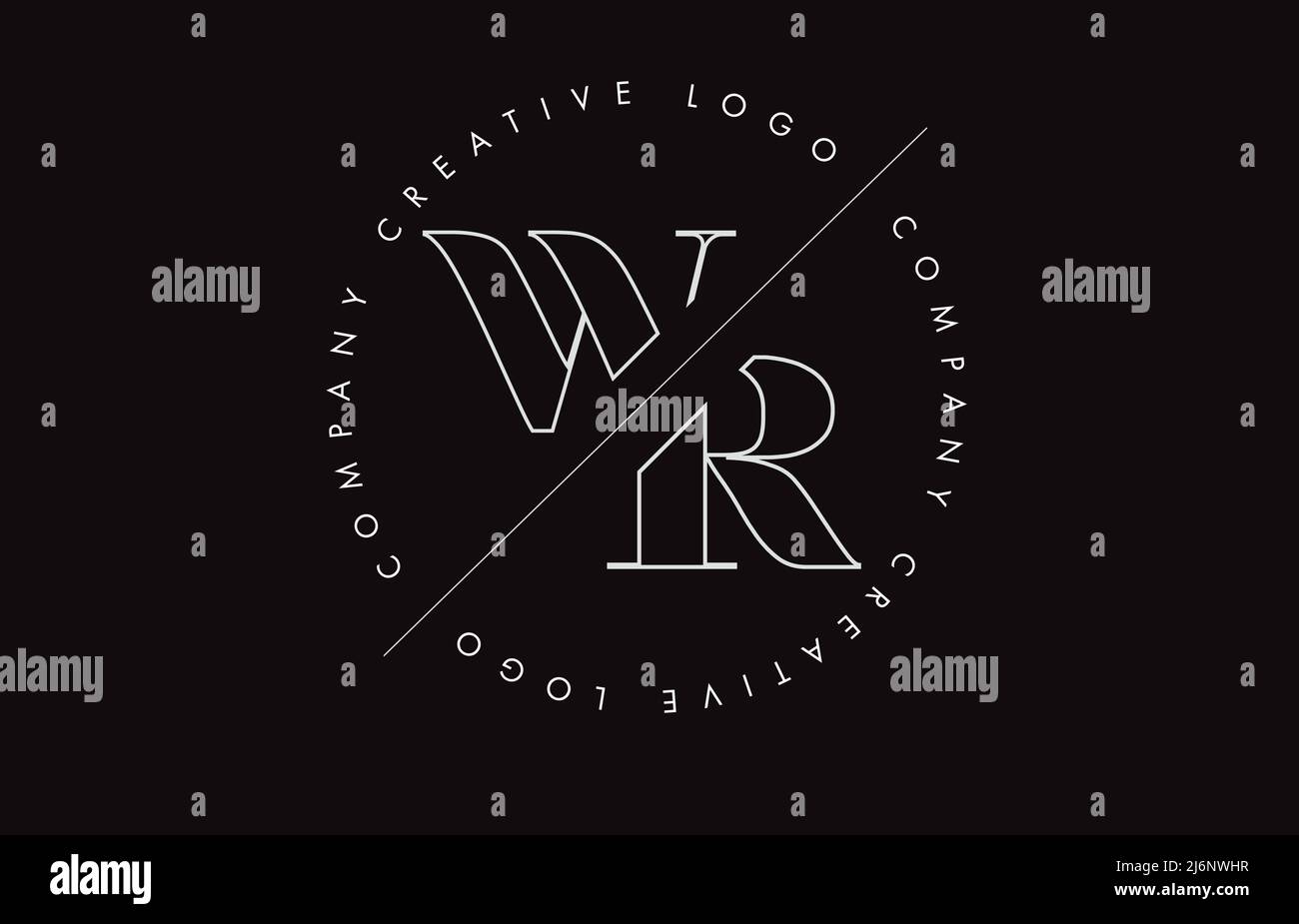 White Outline WR w r letter logo with cut and intersected design and ...