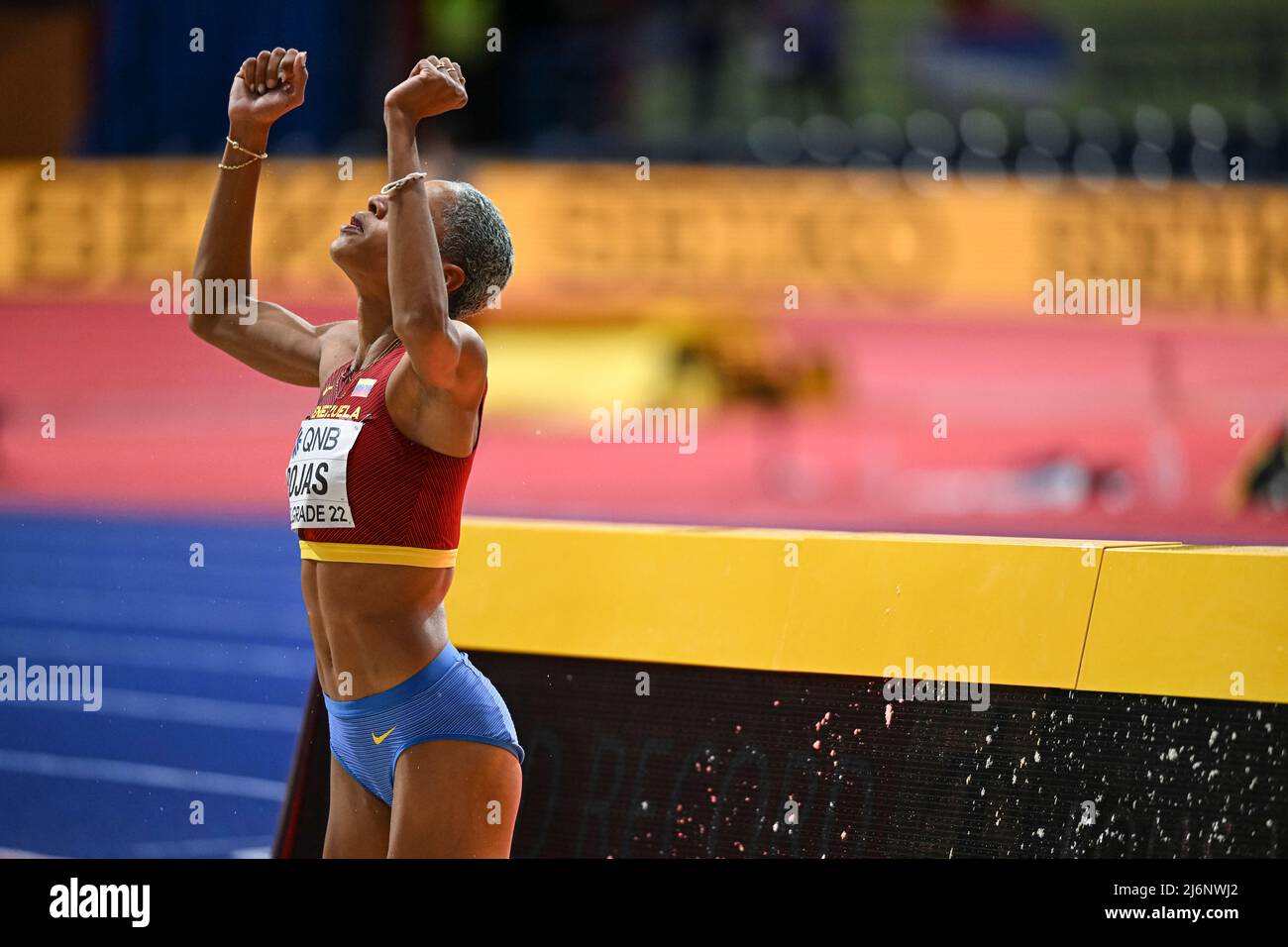 Yulimar Rojas celebrating her victory at the Belgrade Indoor World ...