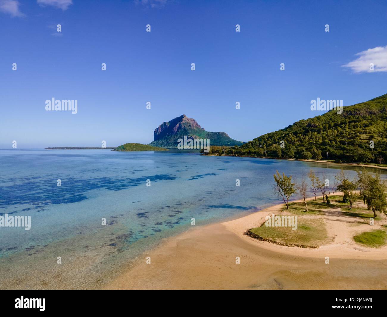 Le Morne beach Mauritius Tropical beach with palm trees and white sand ...