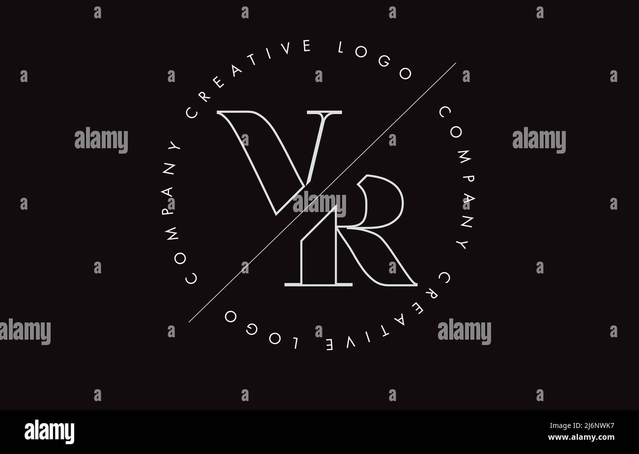 White Outline VR v r letter logo with cut and intersected design and ...