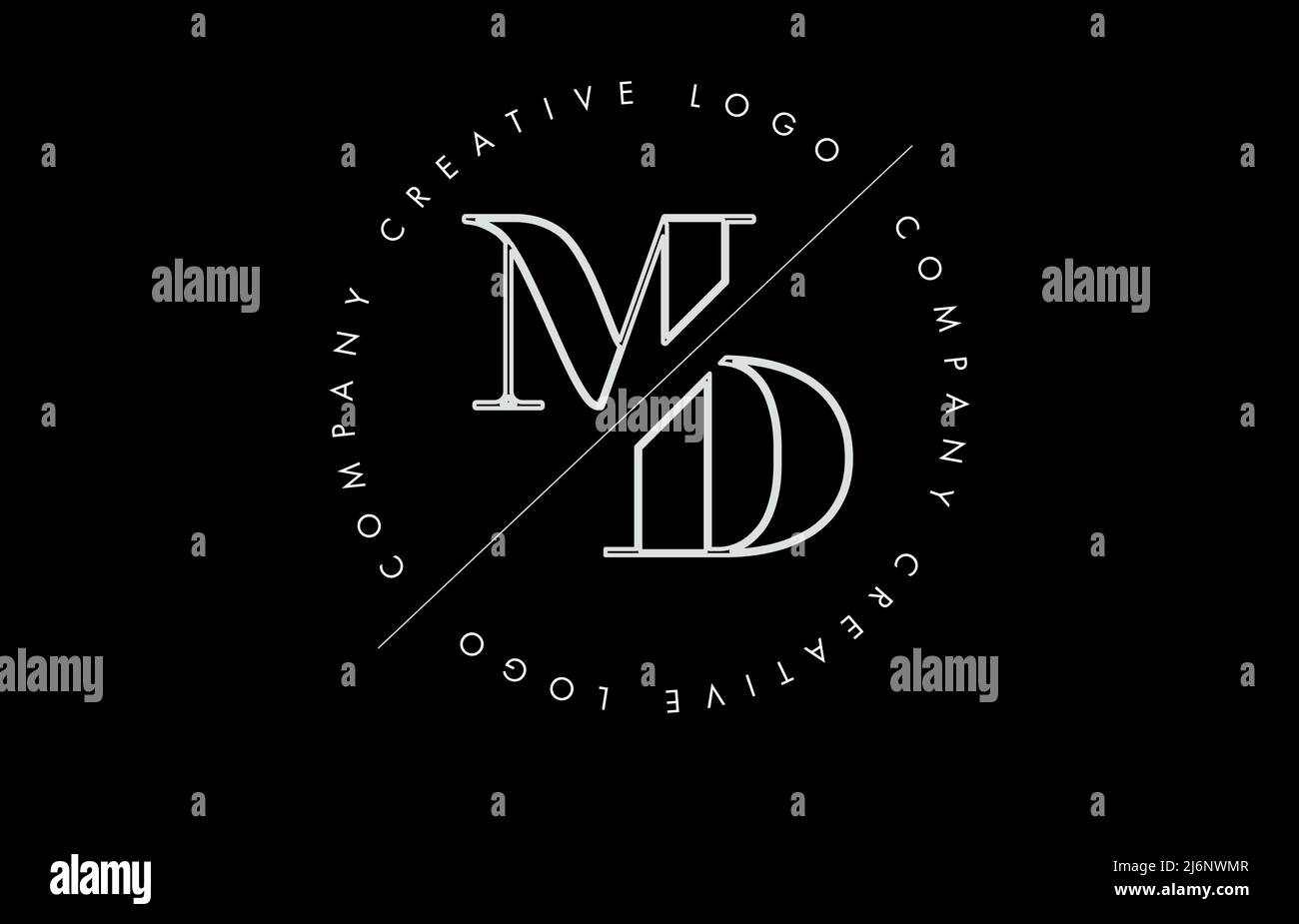 White Outline MD m d letter logo with cut and intersected design and ...