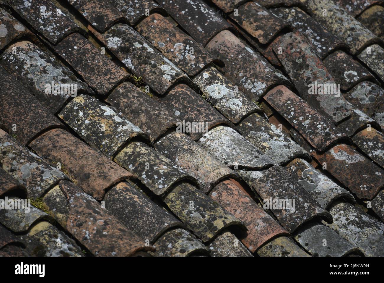 Antique weathered clay tile rooftop in Platanos, Arcadia Peloponnese ...