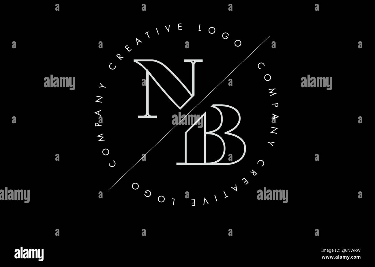 White Outline NB N B letter logo with cut and intersected design and ...