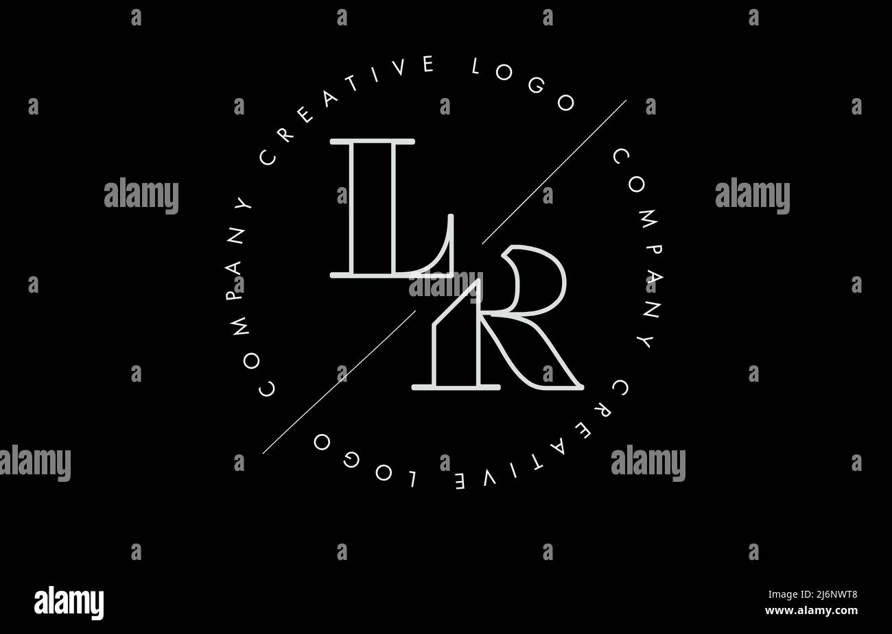White Outline LR l r letter logo with cut and intersected design and ...