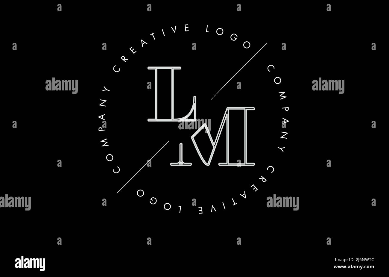 White Outline LM l m letter logo with cut and intersected design and ...