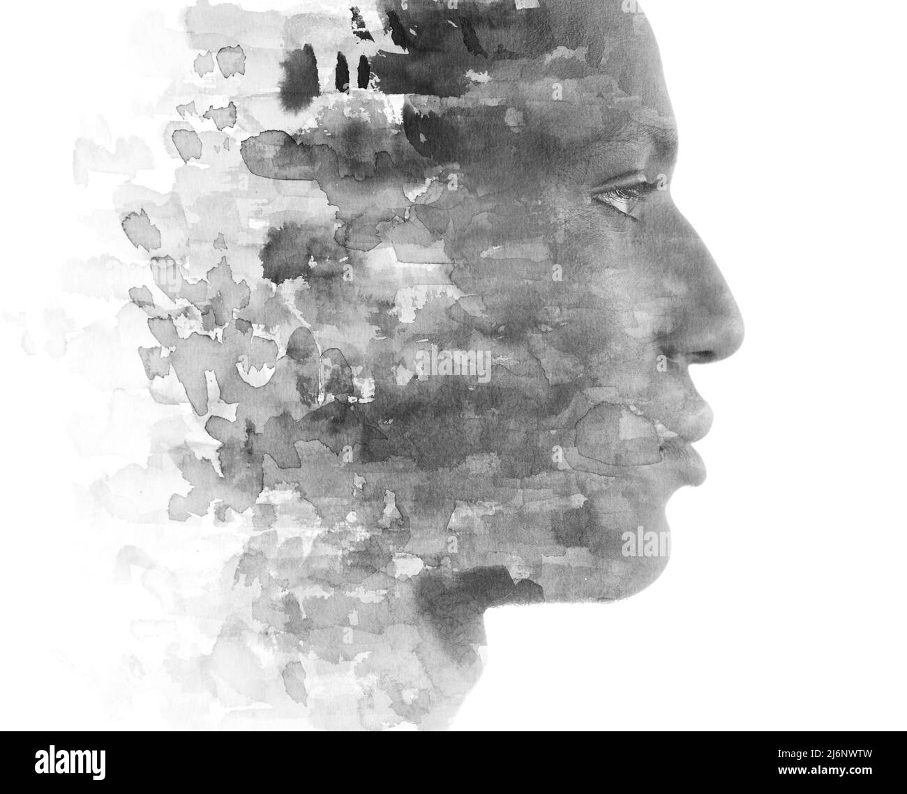 Paintography. Black ink painting combined with a portrait Stock Photo ...