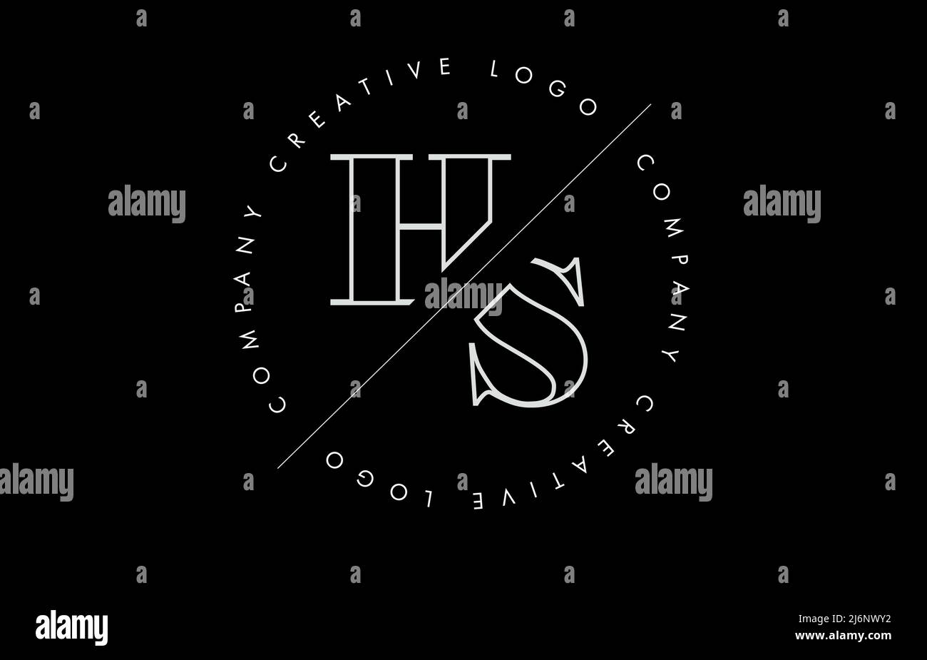 White Outline HS h s letter logo with cut and intersected design and ...