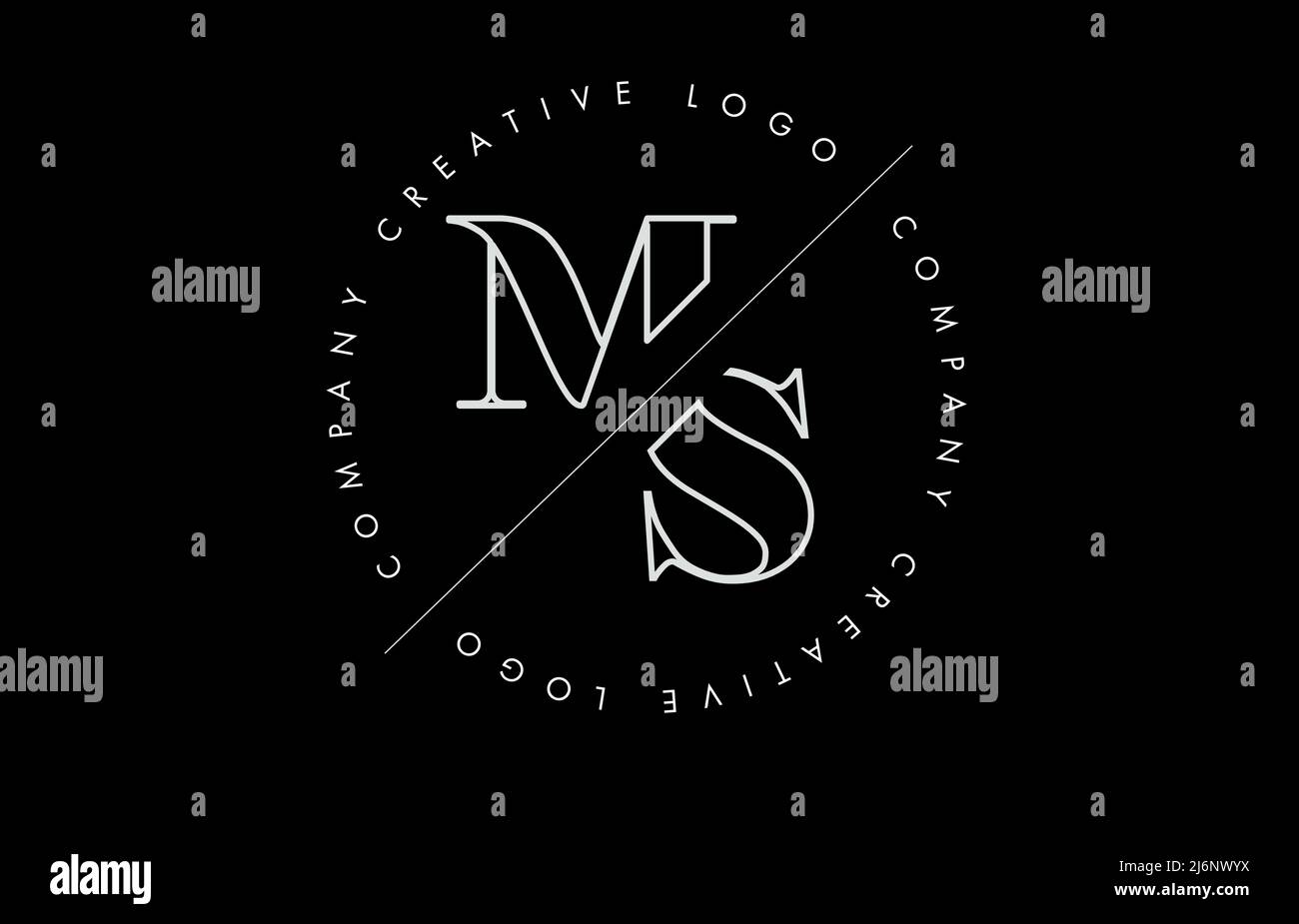 White Outline MS m s letter logo with cut and intersected design and ...
