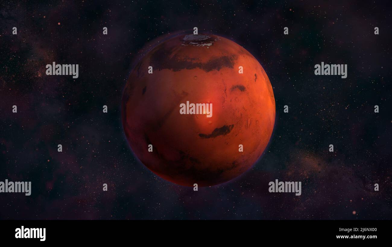 Planet Mars from space with a view of Elysium Mons Stock Photo - Alamy