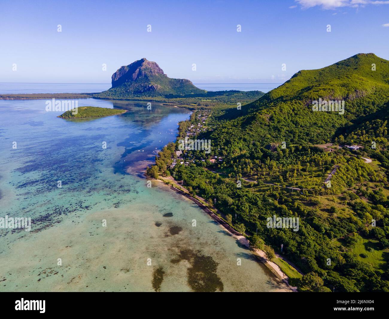 Le Morne beach Mauritius Tropical beach with palm trees and white sand ...