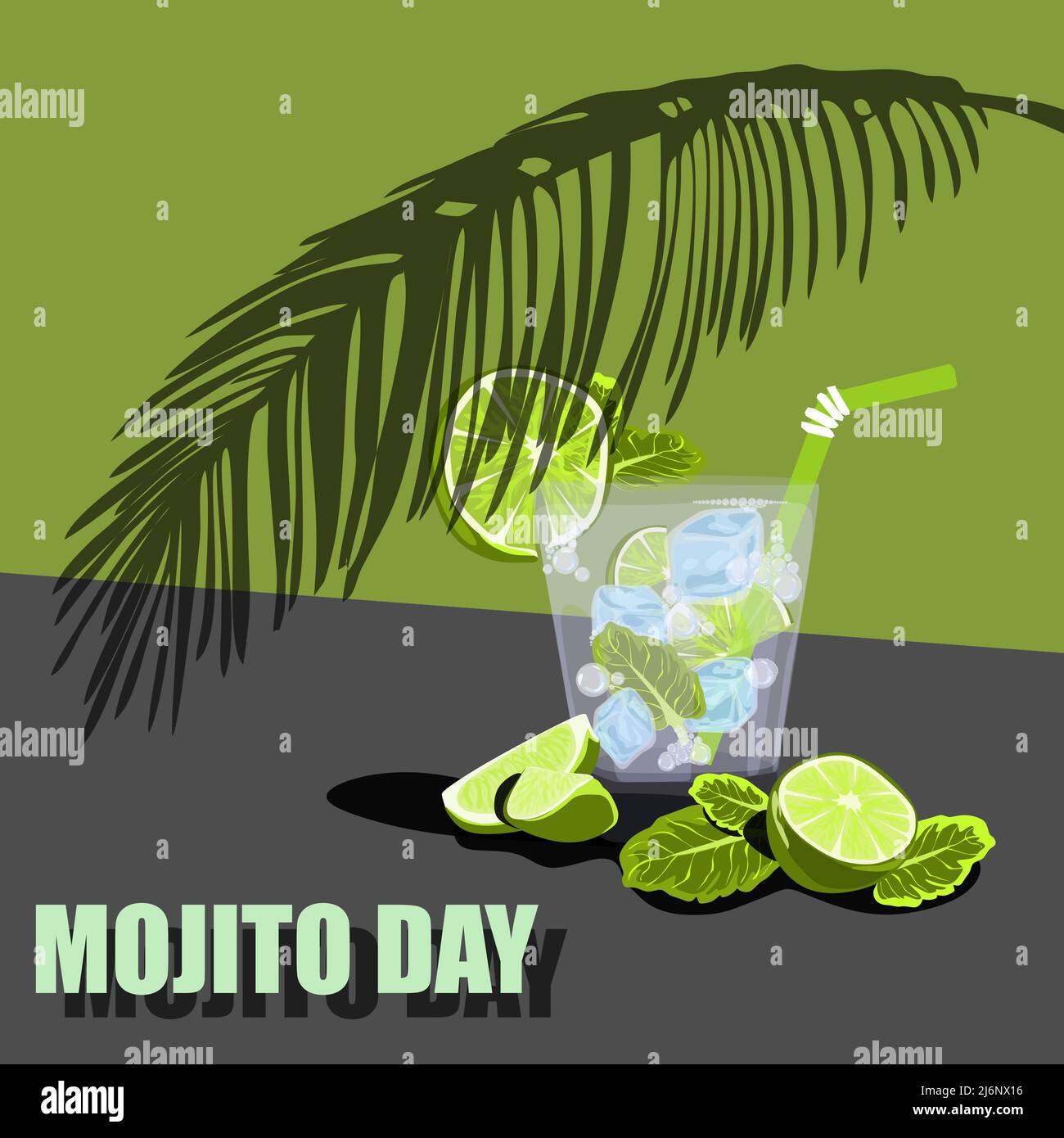 Vector cartoon flat illustration of isolated Classic Mojito bubbling ...