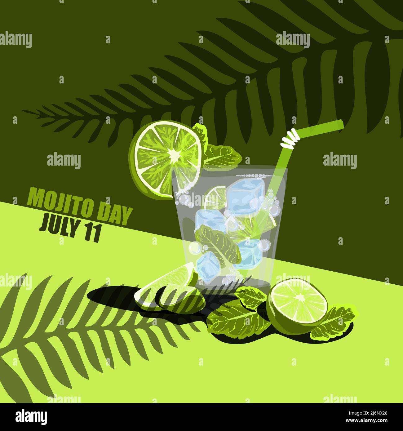 Vector cartoon flat illustration of isolated Classic Mojito bubbling ...