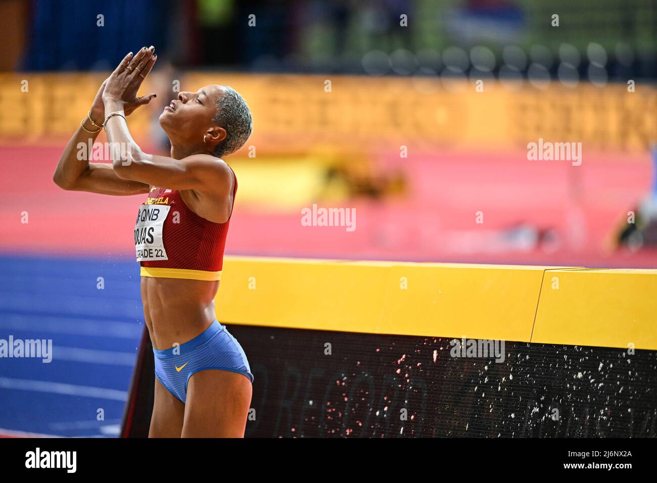 Yulimar Rojas celebrating her victory at the Belgrade Indoor World ...