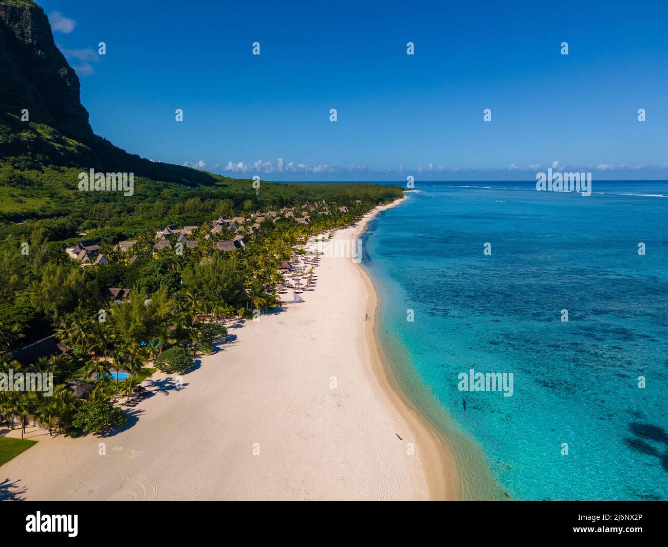 Le Morne beach Mauritius Tropical beach with palm trees and white sand ...