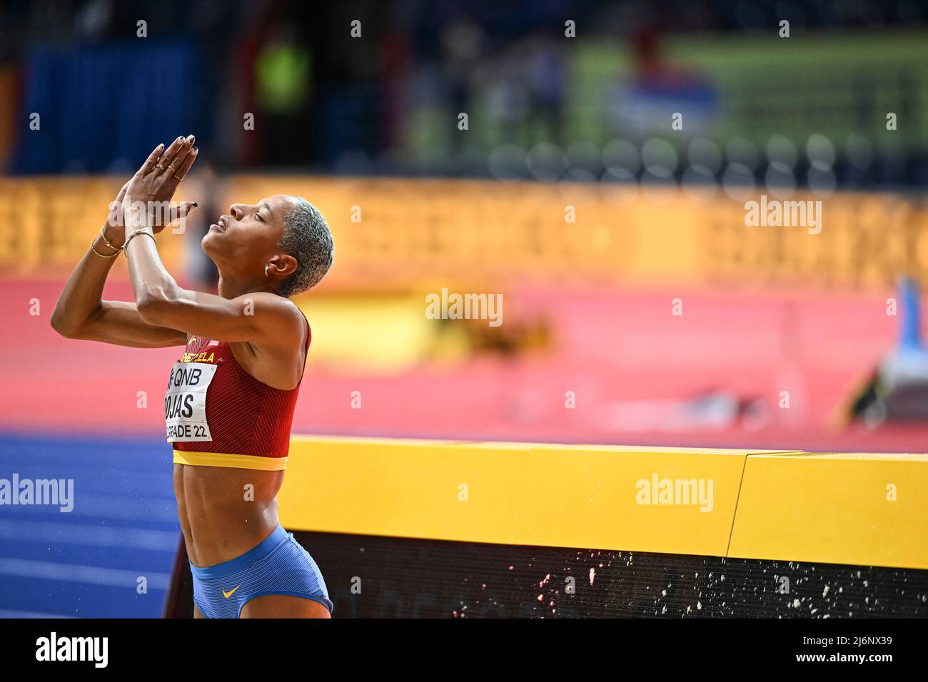 Yulimar Rojas celebrating her victory at the Belgrade Indoor World ...
